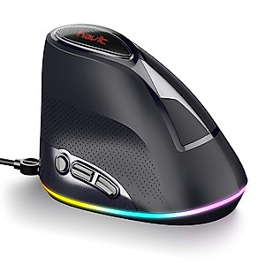Havit Ergonomic Vertical Mouse RGB Backlit Wired Computer Mice 6 Adjustable DPI(800-1600-2400-3200-4800-6400) 6 Buttons for Laptop PC Desktop, Notebook