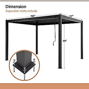 LAUSAINT HOME Outdoor Louvered Pergola 10'x13' with Gutter, Well Engineered Waterproof Aluminum Gazebo Kit with Adjustable Roof for Patio, Garden and Deck, All Aluminum, Black