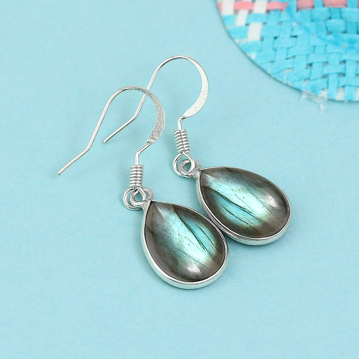 10.65 Cts Natural Labradorite Dangle Earrings For Women, Handmade Birthstone Jewelry Mother'S Day Gifts For Mom Wife