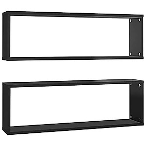 XOOPIT Floating Shelves,Floating Shelves Set of 2 Wall Cube Shelves High Gloss Black Wall Decor Display Shelves for Bedroom Living Room 80x15x26.5cm Engineered Wood