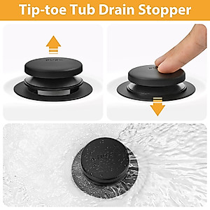 YGboost Matte Black Tub Drain Overflow Kit - Universal Bathtub Drain Replacement with 2-Hole Overflow Faceplate Set, Tip-Toe Conversion Kit, Fine & Coarse Thread