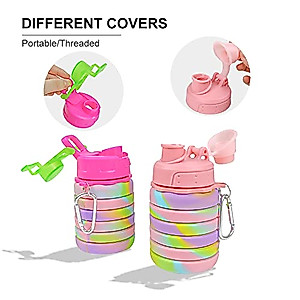 Mumutan 16oz Silicone Water Cup Water Bottles Sports, BPA Free, Leak-proof Collapsible Folding Water Bottle Cups, for Family Home, Office, Gym Outdoor camping(16oz kaBlue-D)