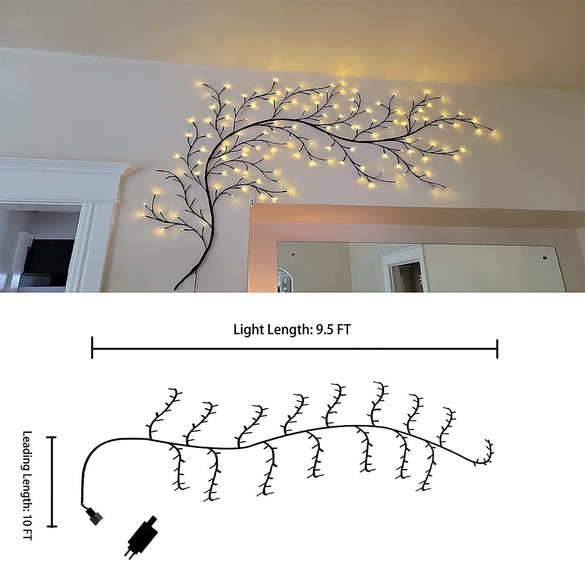 Enchanted Willow Vine 9.5FT, 160 LEDs Vines for Room Decor with Remote, Vine Lights for Wall Home Decorations with 20 Clips & Tapes, Plug in, 1 PC
