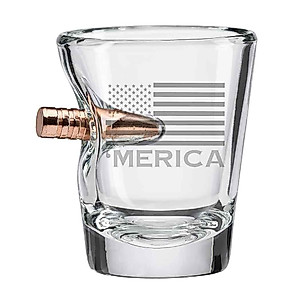BenShot 'Merica Shot Glass with Real .308 Bullet - 2oz | Made in the USA [Set of 4]