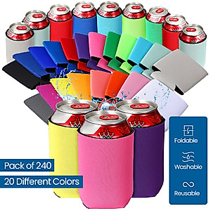 240 Pcs Blank Beer Can Coolers Bulk Collapsible Sublimation Foam Soda Can Covers Insulated Reusable Insulators Cooler Sleeves for Weddings, Bachelorette Parties, HTV Projects, 20 Colors
