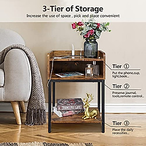 Nightstand with Charging Station, Side Table End Table with USB Ports and Power Outlets, Modern Bedside Night Stand for Bedroom, Living Room, Retro Brown 1-Pack