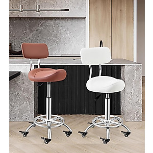 NUNETH Saddle Stool Kitchen Saddle Chair with Footrest Back Support, Ergonomic Office Chair Saddle Salon Chair for Clinical Dentist Clinic, 50-70 Cm (Color : White)
