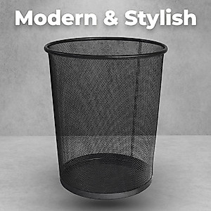 Greenco Wastebasket for Home or Office, 2-Pack, 6 Gallon Black Mesh Square Trash Cans, Lightweight, Sturdy for Under Desk, Kitchen, Bedroom, Den, Dorm Room, or Recycling Can