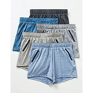 5 Pack: Womens Workout Gym Shorts Casual Lounge Set, Ladies Active Athletic Apparel with Zipper Pockets (Set 2, Large)