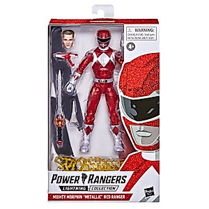 Power Rangers Lightning Collection Mighty Morphin Metallic Red Ranger 6-Inch Premium Collectible Action Figure Toy with Accessories