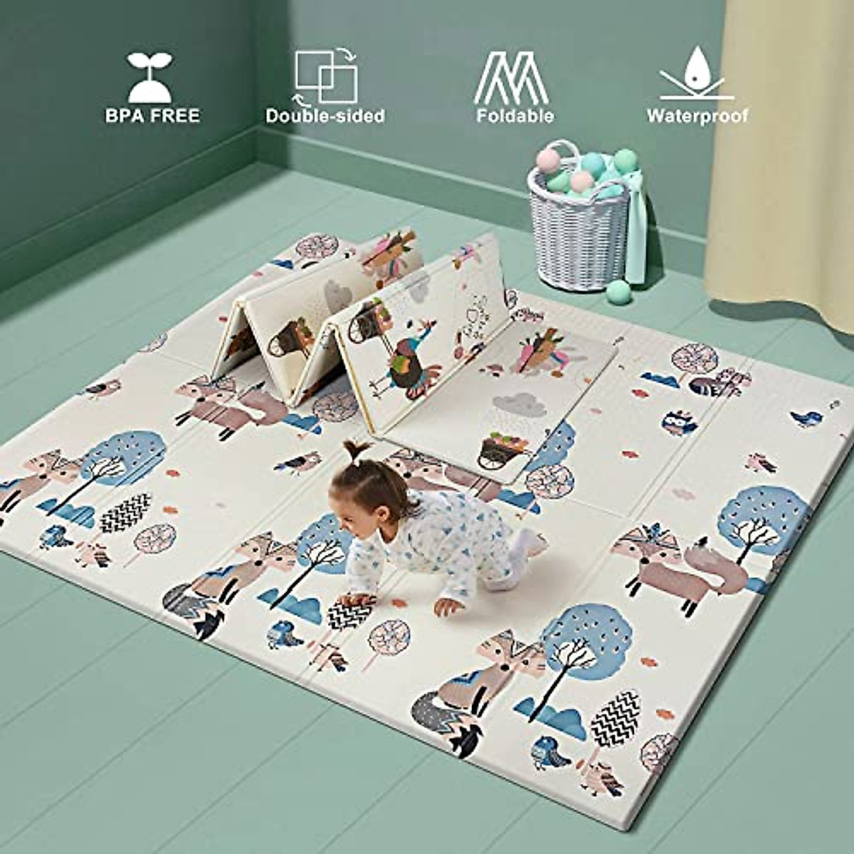 UANLAUO Foldable Baby Play Mat, Extra Large Waterproof Activity Playmats for Babies,Toddlers, Infants, Play & Tummy Time, Foam Baby Mat for Floor with Travel Bag