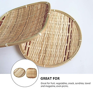 BESTOYARD 23cm Bamboo Woven Basket Tray Rustic Wood Decorative Serving Tray for Breakfast Fruit Drinks Snack Coffee Table Wall Hanging Home Decoration Round and Square