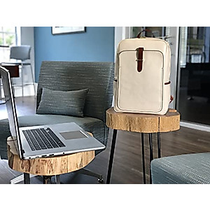 ARKIA Women's Genuine Leather Large Laptop Backpack - College Travel Business Daypack (Beige)