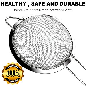 Anaeat Fine Mesh Strainers - Premium Stainless Steel Colander Sieve Sifters, with Durable Mesh and Sturdy Handle, Excellent for Sifting Dry ingredients, Flour, Pastas, Rice, Tea (6.3"）