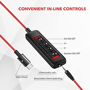 NUBWO HW02 Wired Office Headset with Mic, USB C/3.5mm Jack, Noise Cancelling, in-Line Control, Comfortable Call Center Computer Headset for Laptop, PC, Mac