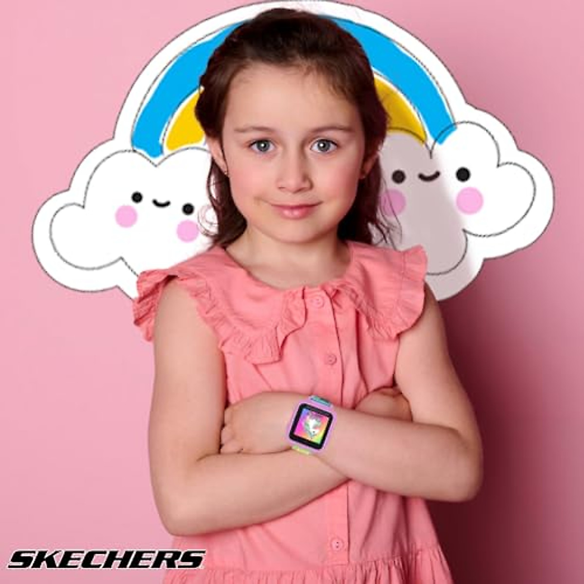 Skechers Kids Smart Watch with Rainbow Iridescent Strap, Games, Camera, & Fitness Tracker – Fun & Colorful Digital Watch with Touchscreen, Alarm, and Step Counter, Perfect for Everyday Wear and Play