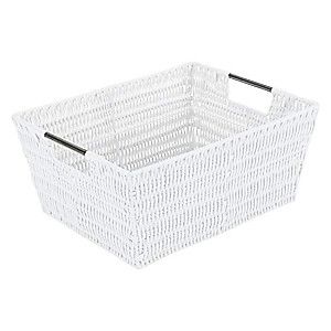 Simplify 3 Pack Set Woven Baskets with Handles, for Storage, Blankets, Toys, Books, Ideal for Home, Office, Dorm, Playroom, Closet, in White 3 Piece Rattan Tote