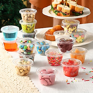 VITEVER [120 Sets - 4 oz ] Portion Cups With Lids, Small Plastic Containers with Lids, Airtight and Stackable Souffle Cups, Jello Shot Cups, Sauce Cups, Condiment Cups for Lunch, Party, Trips