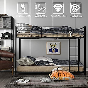 Giantex Metal Bunk Bed Twin Over Twin, Classic Bunk Bed Frame with Safety Guard Rails & Side Ladder, Heavy Duty Space-Saving Design, Easy Assembly, Bunk Bed Frame for Kids (Black)