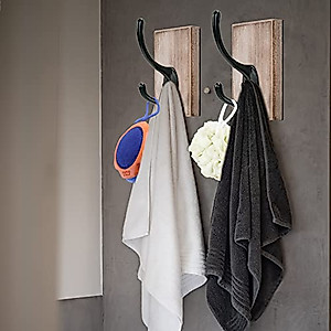 OLBET Rustic Farmhouse Towel Hooks for Bathroom Wall Mounted - Rustic Wall Hooks for Hanging Coats - 2 Pack - Retro Iron Wood Hooks - Classical Heavy Duty Hangers for Your House - Weathered White