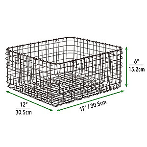 mDesign Farmhouse Decor Metal Wire Storage Basket Bin for Storage & Organizing Closets, Shelves, and Cabinets in Bedrooms - Holds Shirts, Purses, Leggings, Scarfs, Hats - 12" x 12" - 3 Pack - Bronze
