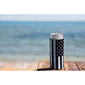 Great 1 Products Thin Grey-Gray-Silver Line Collapsible Beer and Seltzer Can Beverage Cooler Sleeves - 2 Pack Tall Slim Size 12 oz 3mm Thick Insulated Neoprene Correctional Officer, Grey