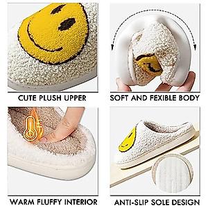 dubuto Smile Face Slippers for Girls Boys, Cute Soft Plush Anti-slip Fluffy Fuzzy House Slippers with Memory Foam Warmth Cartoon Happy face Shoes for Indoor Outdoor