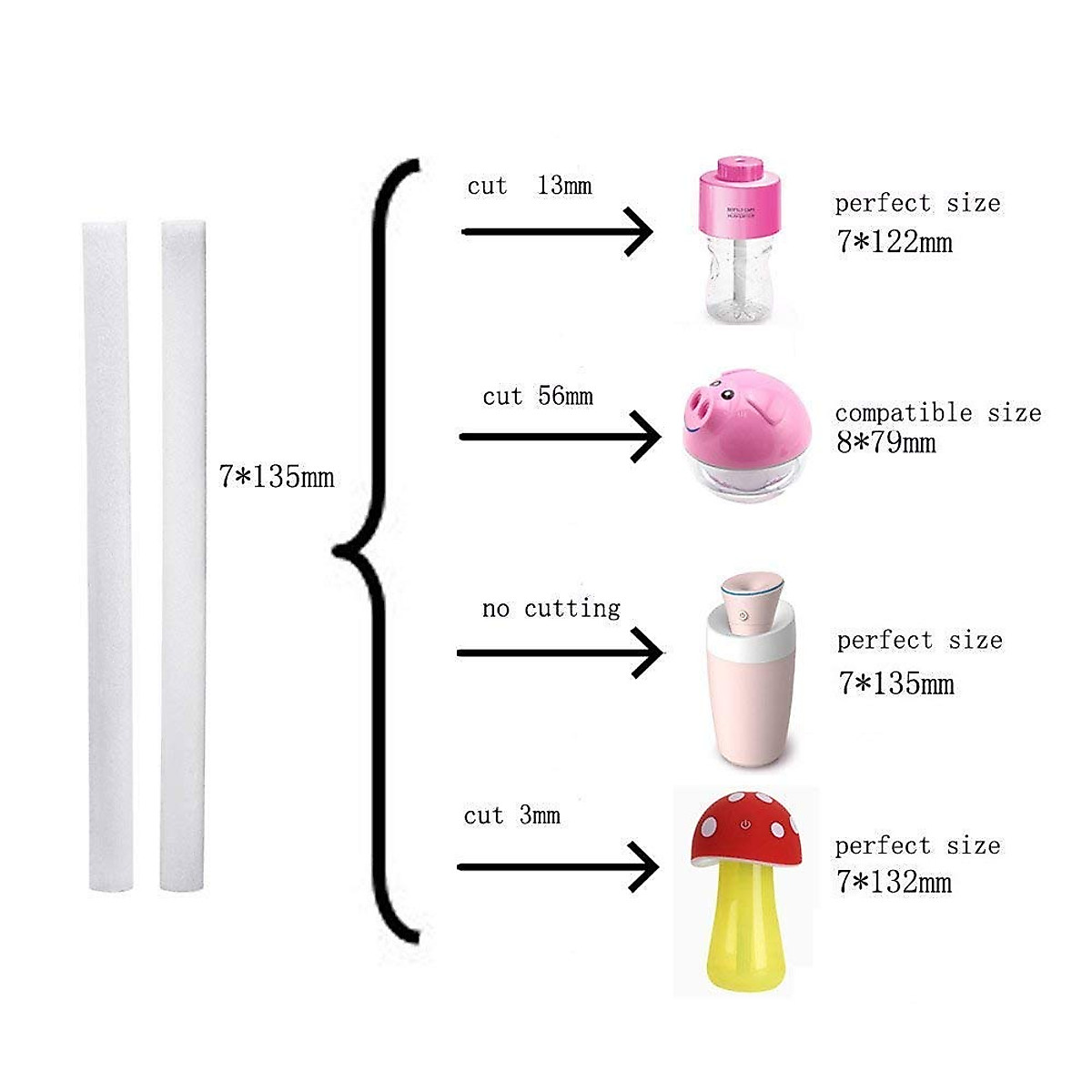 Briskyloom Humidifier Sticks Cotton Filter Sticks Refill Sticks Filter Replacement Wicks for Portable Personal USB Powered Humidifier 7x135mm (10pcs)