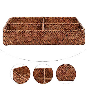 Cabilock 1pc Coffee Table Storage Basket Desktop Storage Basket Practical Storage Basket Compartment Storage Basket Storage Woven Basket Tea Table Storage Basket Storage Organizing Basket