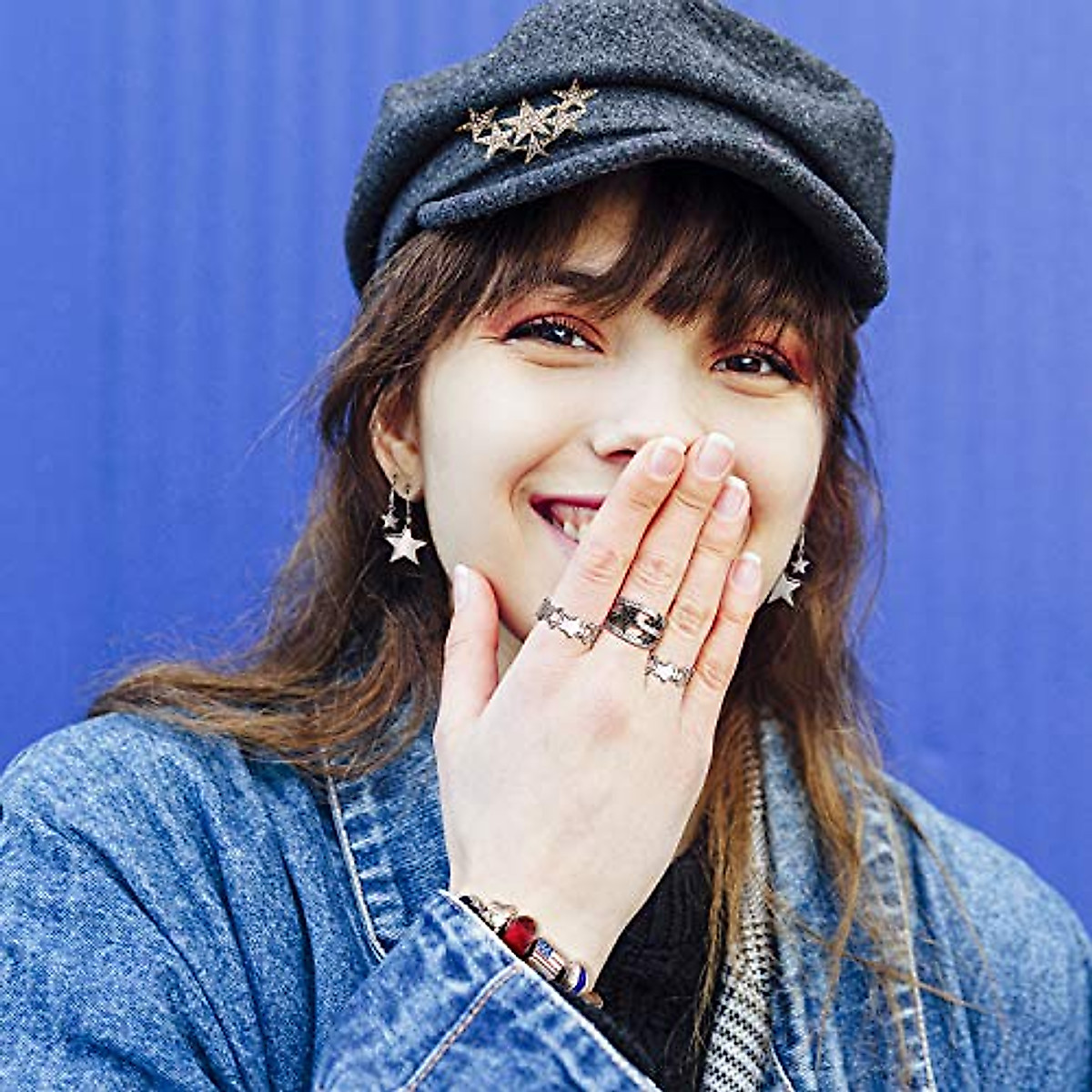 Bling Jewelry Stars and Moon Simulated Onyx Pave CZ Astrology Cocktail Ring,Black,7