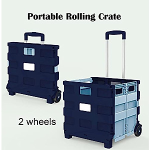 Utility Trolley Box, Handle Trolley Cart, Foldable Utility Portable Cart Mobile Folding Cart with Lid and 2 Wheels for Groceries Collapsible Basket with Handle (Color : Blu)