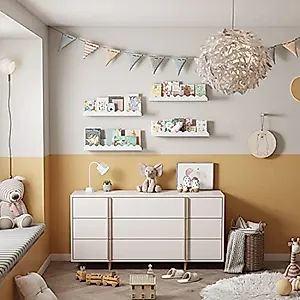 Kids' Bookshelf Set of 4 - White Floating Nursery Book Shelves, Picture Ledge Shelf for Wall Decor and Storage - Perfect for Books, Toys, Photo Frames, and Nursery Décor