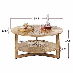 DS-HOMEPORT Round Coffee Tables Living Room with Storage, Wood Circle Coffee Table Suit for Farmhouse and Bedroom, Natural Wood