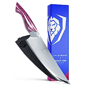Dalstrong Chef Knife - 8 inch - Frost Fire Series - Frosted Amethyst Edition - HC 10CR15MOV Stainless Steel Kitchen Knife - Sand Blasted Frosted - Fuschia Honeycomb Handle - Sheath - NSF Certified