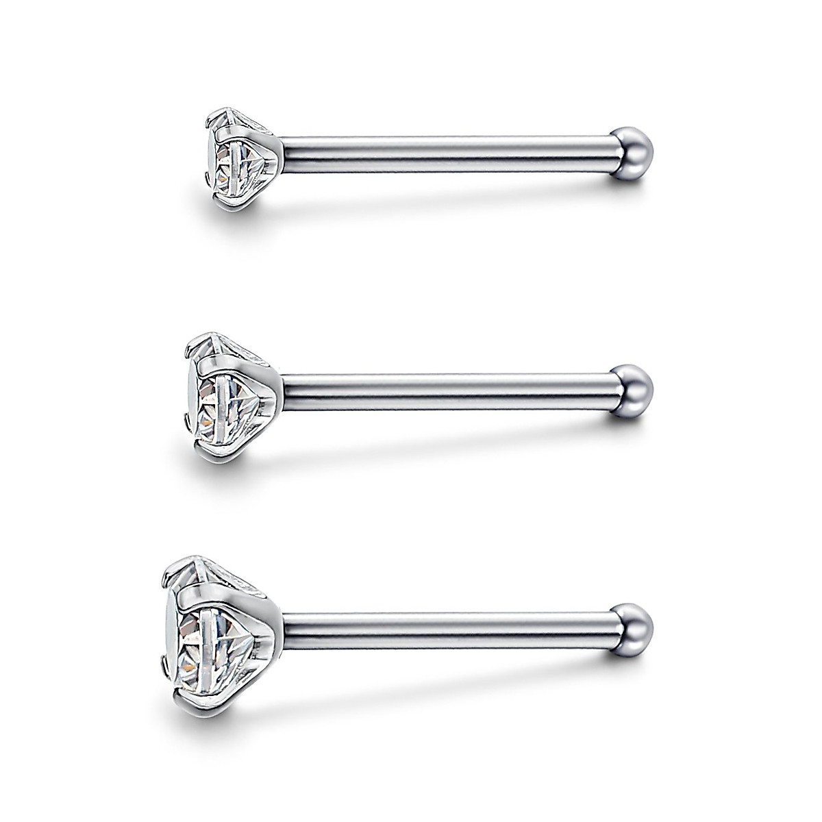 Jstyle 20G 3 Pcs a Set Stainless Steel Nose Rings Studs Piercing Body Jewelry 1.5mm 2mm 3mm