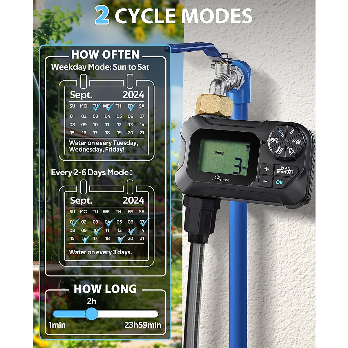 HOMENOTE Sprinkler Timer, Water Timer for Garden Hose, Programmable Irrigation Timer with Brass Swivel, Garden Hose Timer for Automatic Irrigation with Rain Delay/Manual Mode, IP65 Waterproof