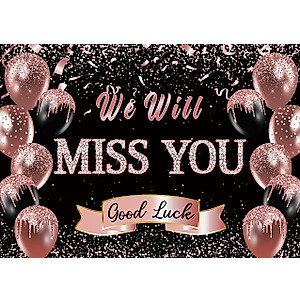 Retirement Farewell Party Backdrop We Will Miss You Rose Gold Glitter Balloon Photography Background Goodbye Going Away Retirement Bye Office Work Graduation Party Decoration 7x5FT