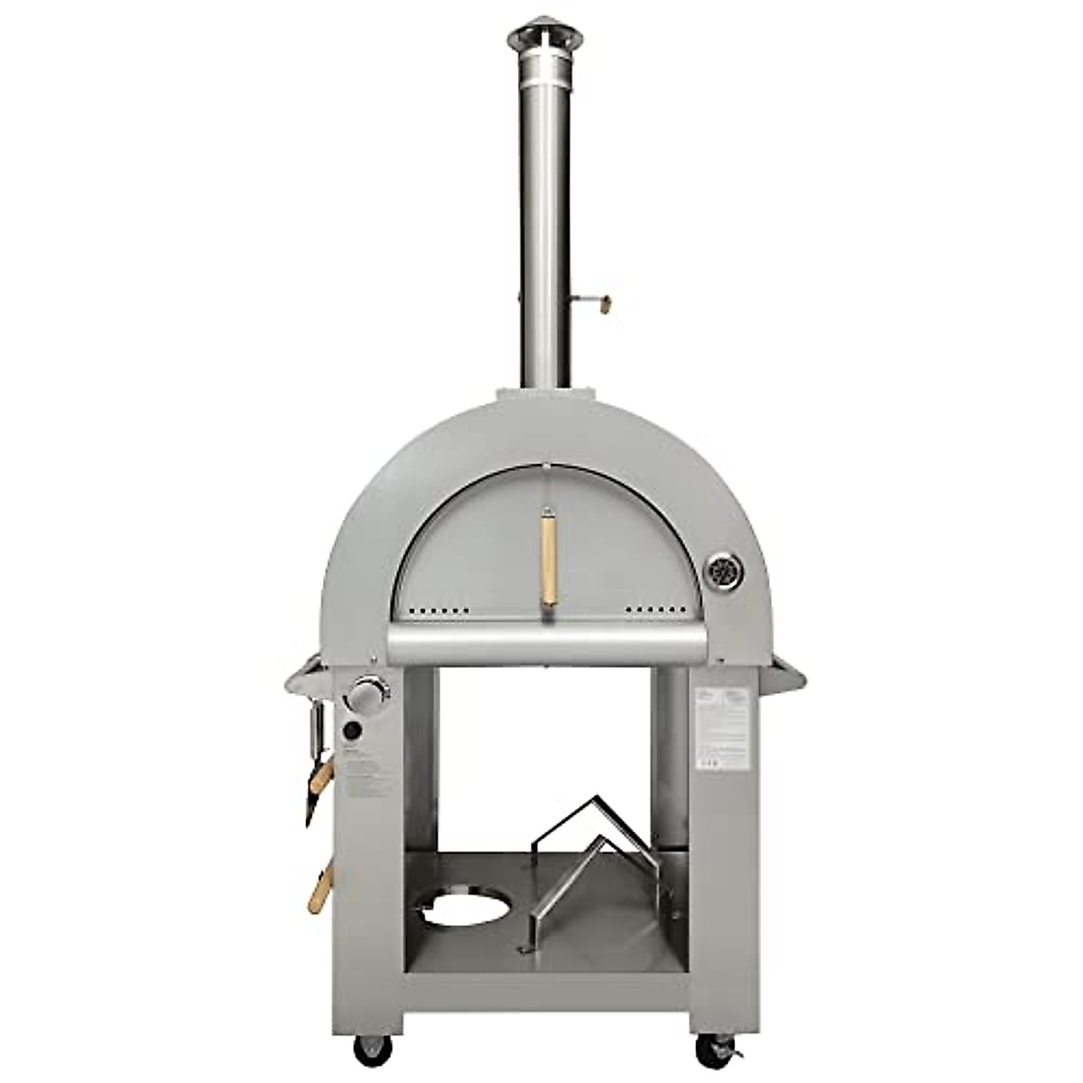 MCP-Distributions 32.5'' Outdoor Propane or Wood Fired Silver Stainless Steel Artisan Pizza Oven or Grill with Waterproof Cover, Pizza Peel