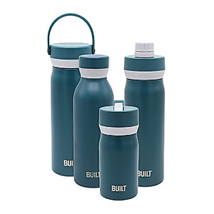 BUILT Cascade Double Wall Vacuum Insulated Stainless Steel Wide Mouth Water Bottle with Comfort Grip and Carry Handle Lid, 20 ounces