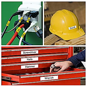 MarkDomain Label Maker Printer with 1pc JM-231 Label Tape, E1000 Label Machine and 6-Pack Compatible Label Tape Replacement for Brother TZe221 TZe-221 3/8"(9mm) x 26.2'(8m), Orange