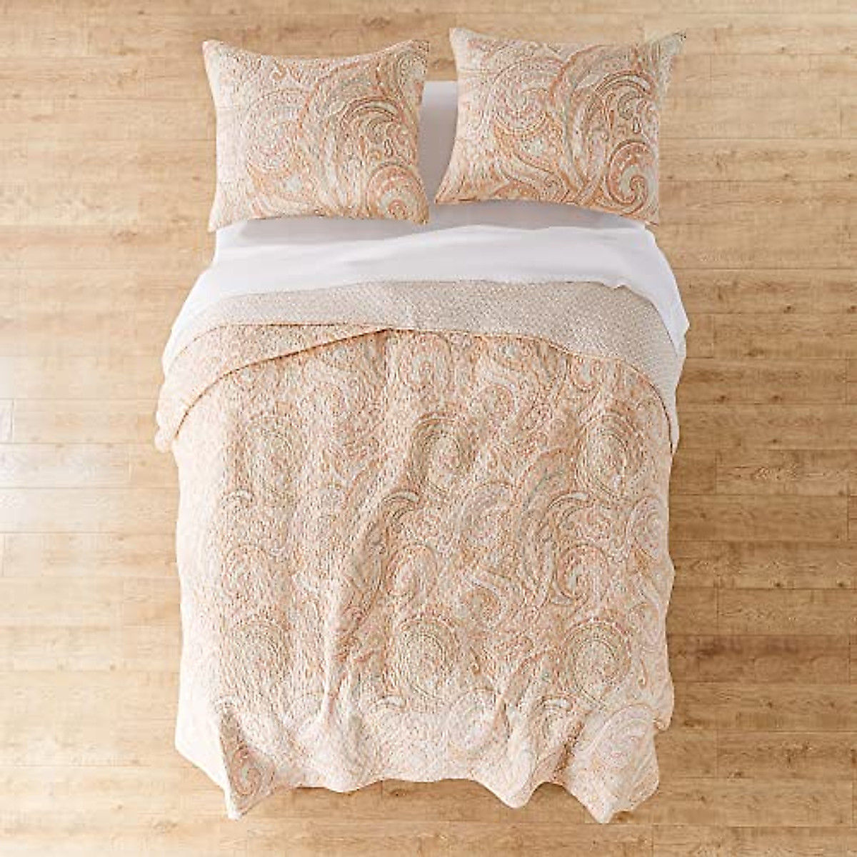 Levtex Home Spruce Coral Quilt Set - King Quilt + Two King Pillow Shams - Paisley Pattern in Coral and Tan - Quilt Size (106 x 92) and Pillow Sham Size (36 x 20) - Reversible Pattern - Cotton