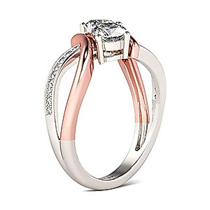 Jeulia Two Tone Crossover Rings for Women Sterling Silver Round Cut Engagement Rings Rose Gold Plated Bridal Set Solitaire Cubic Zirconia Wedding Promise Rings with Jewelry Box (6)