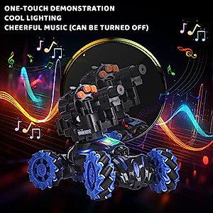 TIKHOSEN Rc Tank Car 4wd for Boys Stem Cool Toys Year Olds with Led 360 Drift Shooting Water Bullets Remote Control Bubble Car for Girls Birthday Gifts Ideas for Kids Age 6-15(B) (DB)