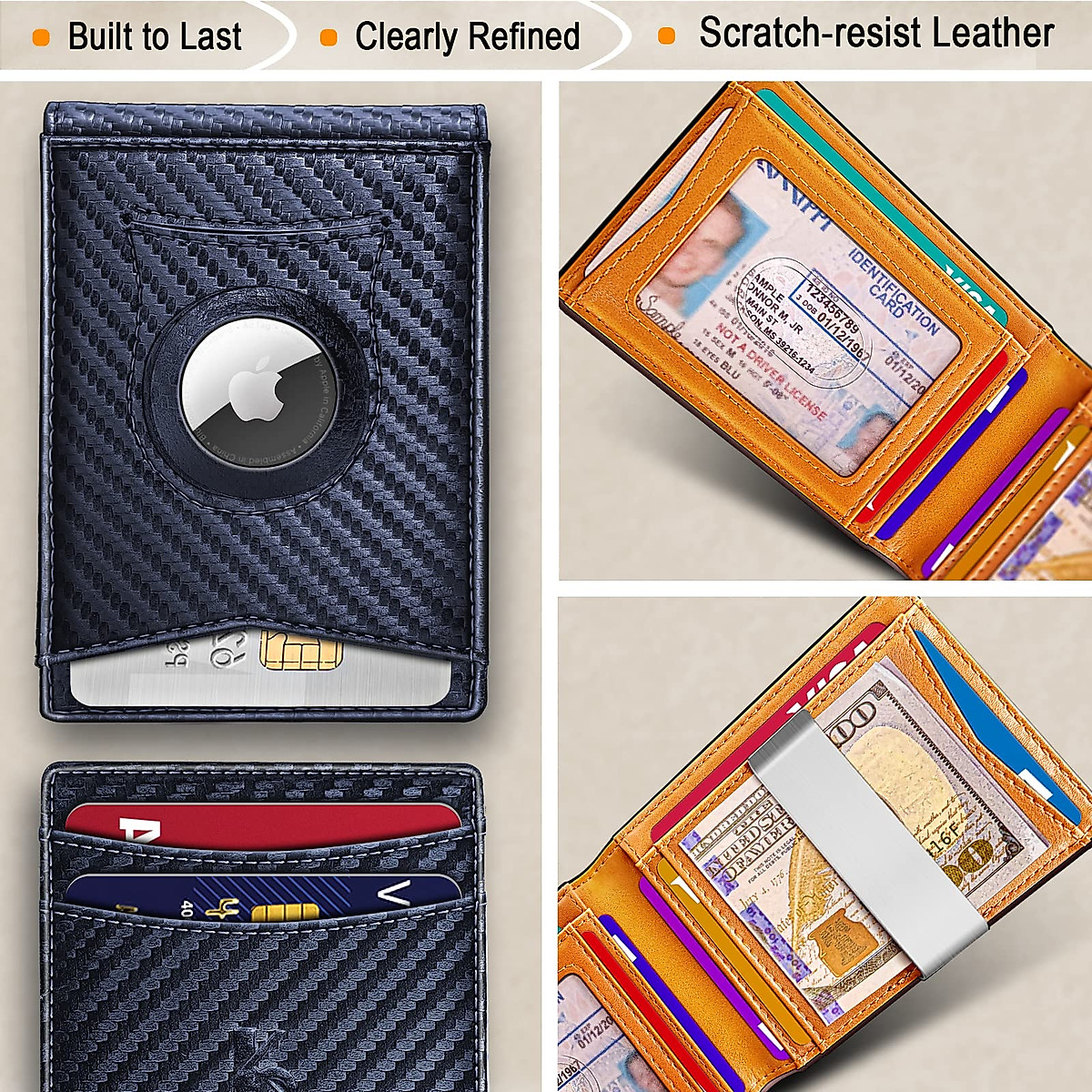 KEMISANT Mens Wallet For Airtag or Standard Use, Slim Front Pocket Wallet for Gift Men 11 Cards RFID Blocking