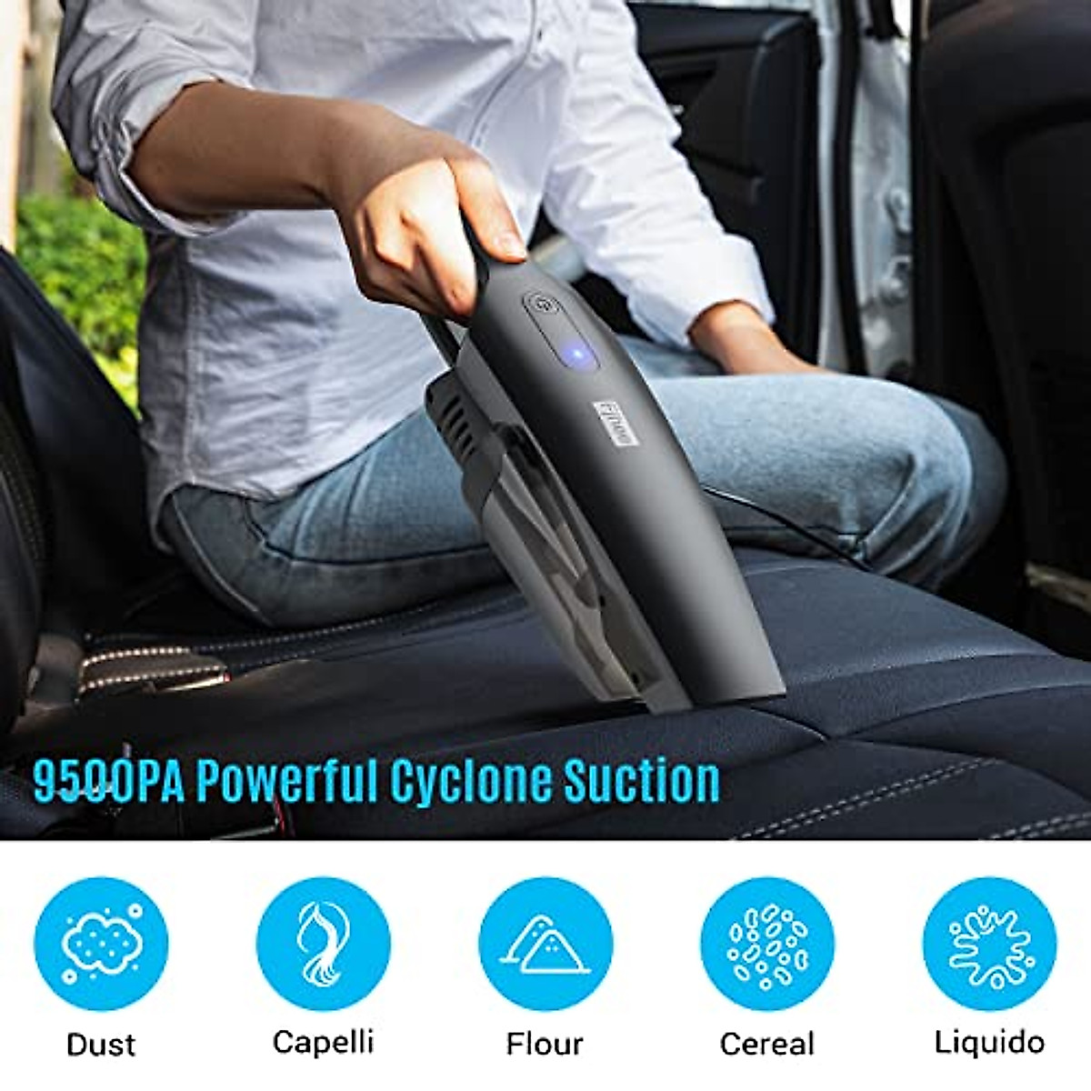 Fjhee Car Vacuum 13.2FT Corded, Portable Car Vacuum Cleaner Strong Suction DC 12V/9500Pa Handheld Vacuums w/4 Attachments for Car Interior Detailing Auto Accessories Cleaning Tool Kit w/Storage Bag
