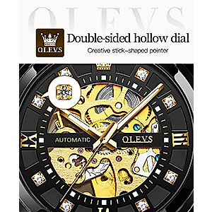 OLEVS Men’s Black Skeleton Watch Automatic Mechanical Self Winding Luxury Dress Stainless Steel Waterproof Luminous Wrist Watches