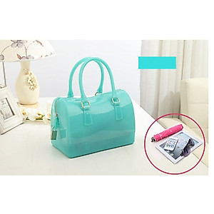 Ladies Summer Jelly Pillow-shaped Top Handle Handbag Candy Color Transparent Crystal Purse (Green)