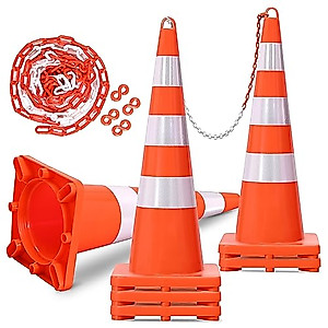 YITAHOME Traffic Cones 36 Inch (6 Pack), with 16.4FT Chain and Reflective Collars, PVC Orange Construction Cones, Safety Cones for Parking Lot, Home Road