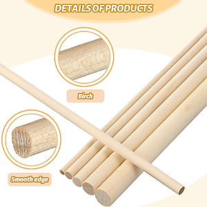 100 Pieces Wood Dowels Assorted Sizes Dowel Rods for Crafting Wood Sticks 1/8, 3/16, 1/4, 5/16, 3/8 x 6 Inch Unfinished Dowel Small Round Hardwood Sticks for DIY Lover Wedding Christmas Ribbon, 5 Size