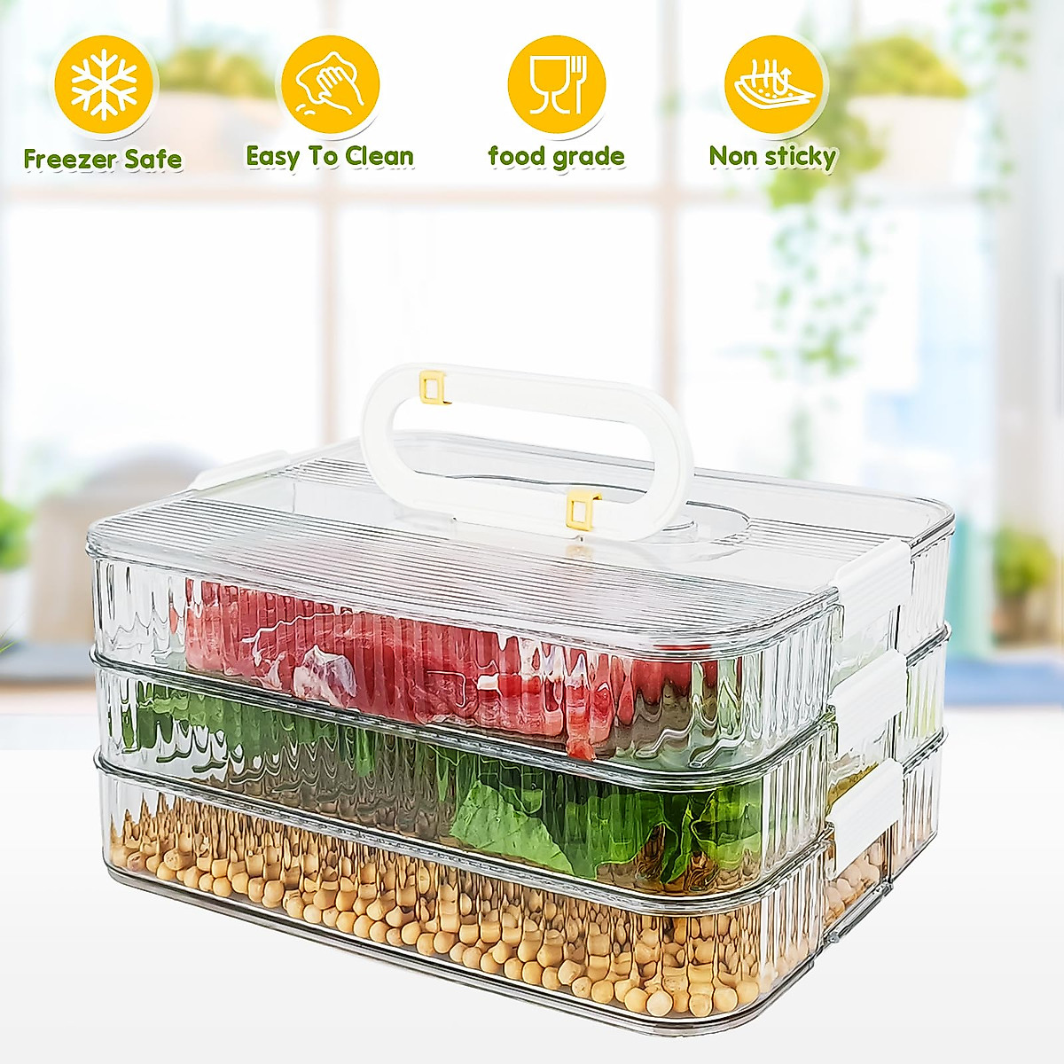 JOBVERT Deli Meat Container for Fridge, Lunch Meat Container for Refrigerator with Lids, 3 Layer Bacon Cheese Cold Cuts Storage Containers for Fridge Organizers and Storage